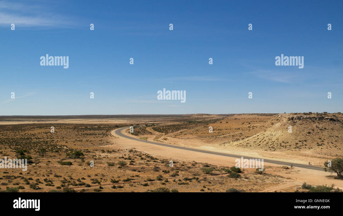Eyre Highway from above on the Nullarbor Plains in South Australia ...