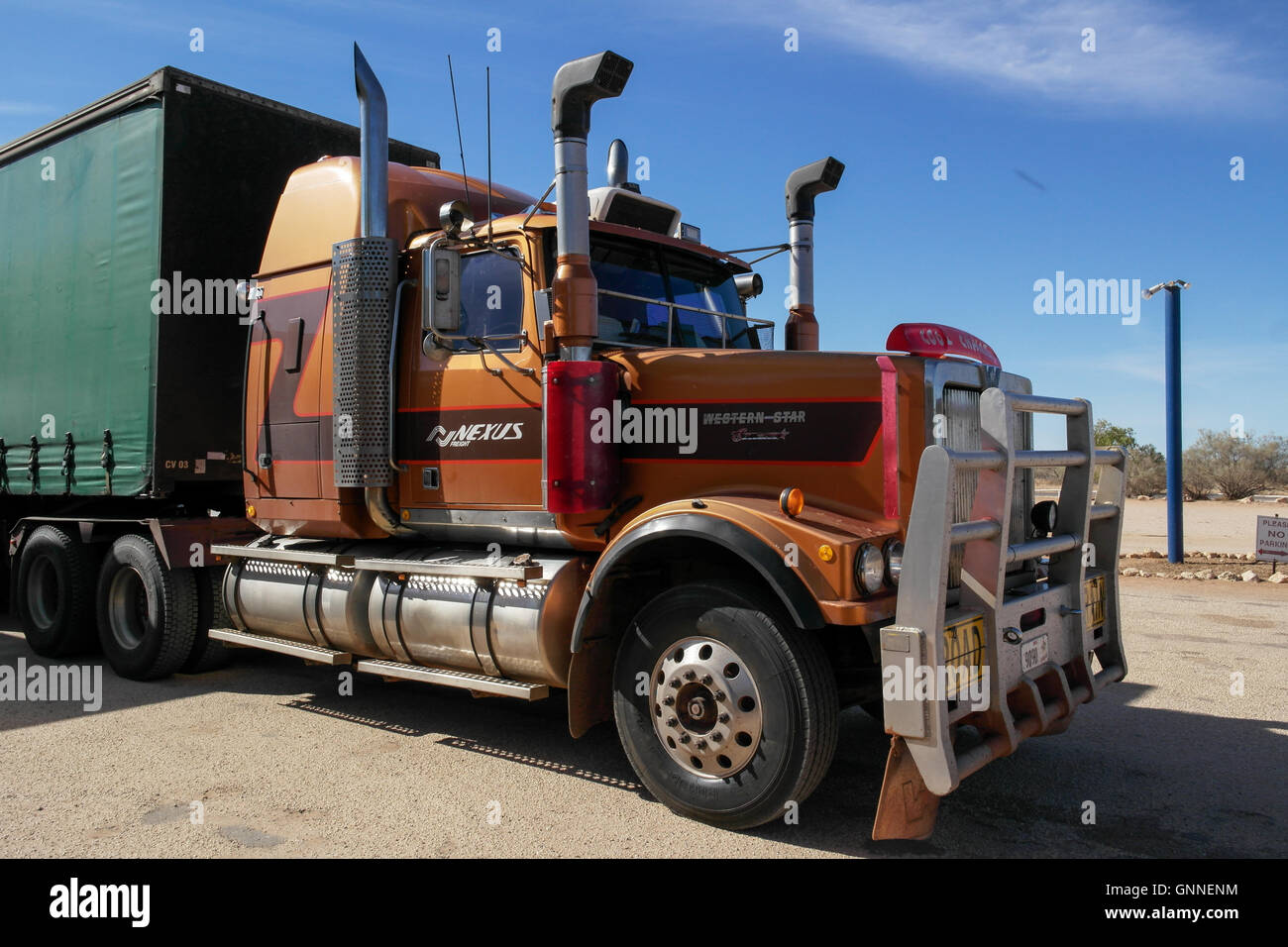 Road train at the Nullarbor Plains in South Australia - Australia Stock ...