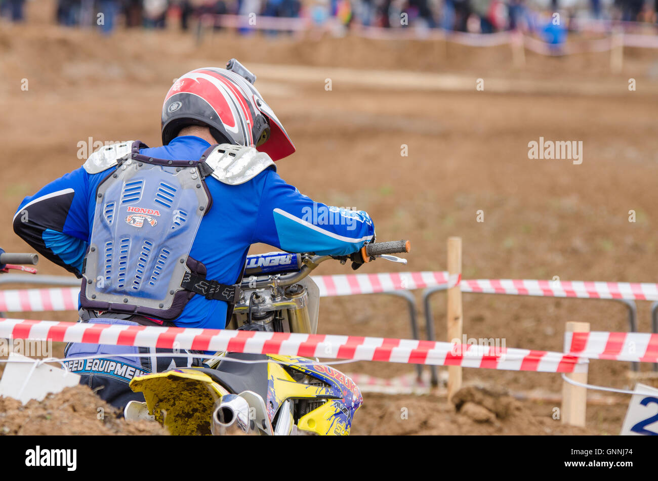 Volgograd, Russia - April 19, 2015: Motorcycle racer is ready to take ...
