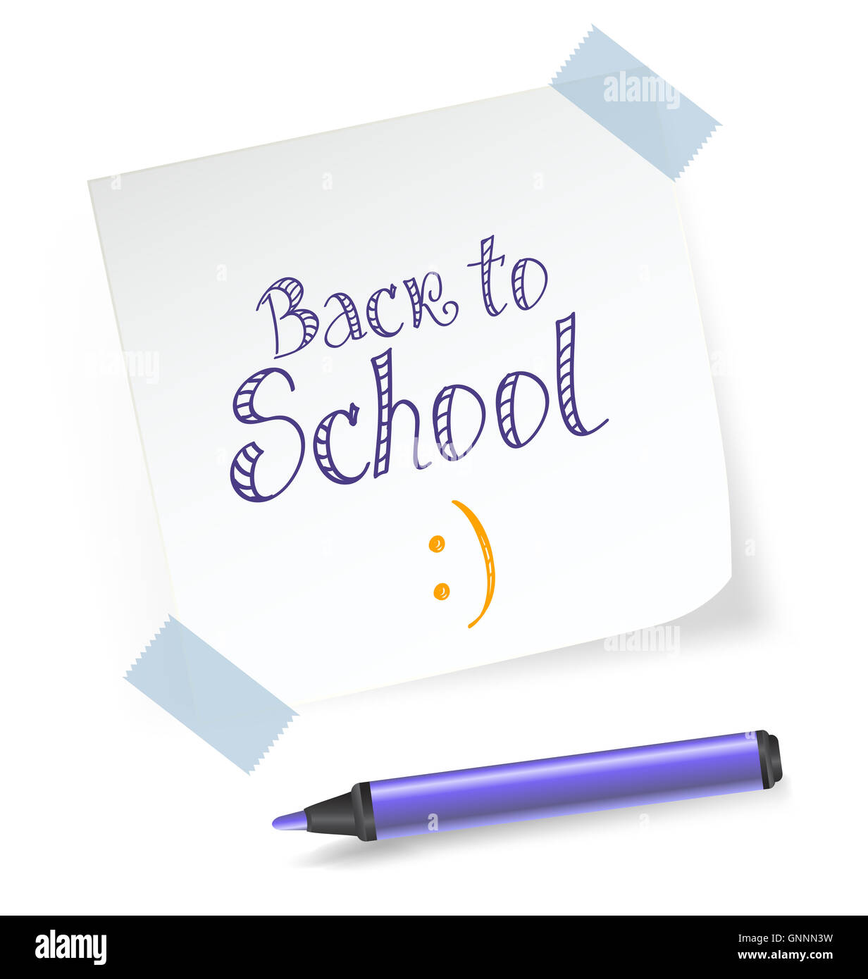 Sheet of paper with adhesive tape and marker. Back to school message ...
