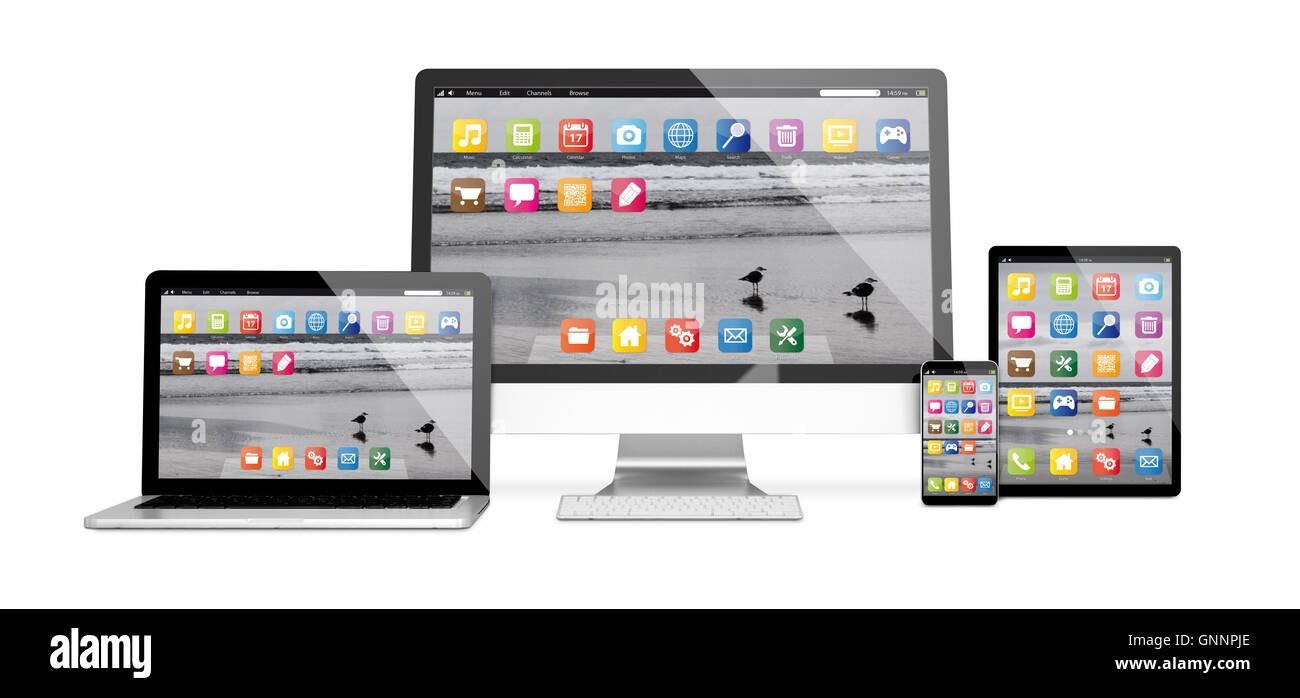 3d rendering of isolated devices. All screen graphics are made up Stock ...