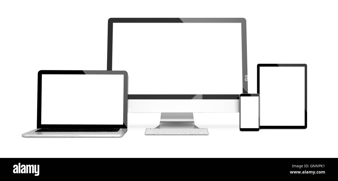 3d rendering of isolated devices with blank screen. All screen graphics ...