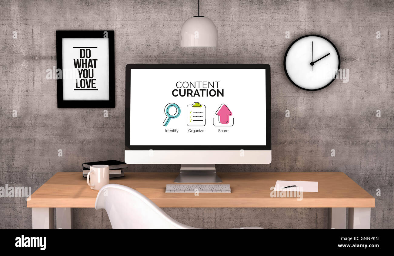 digital generated workspace desktop with content curation concept on ...