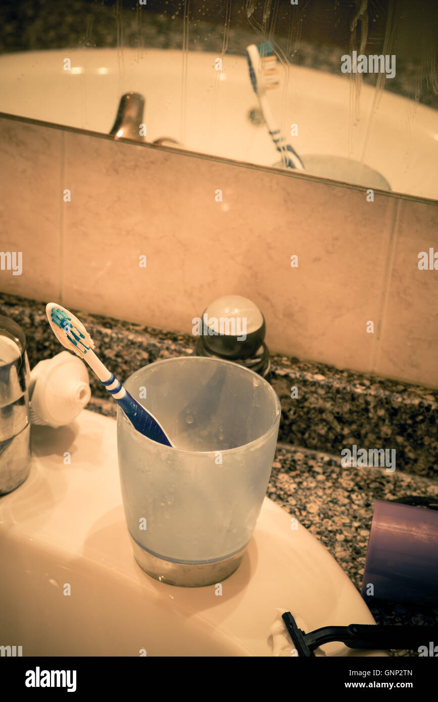 Bathroom sink in messy condition, a single male lifestyle concept Stock ...