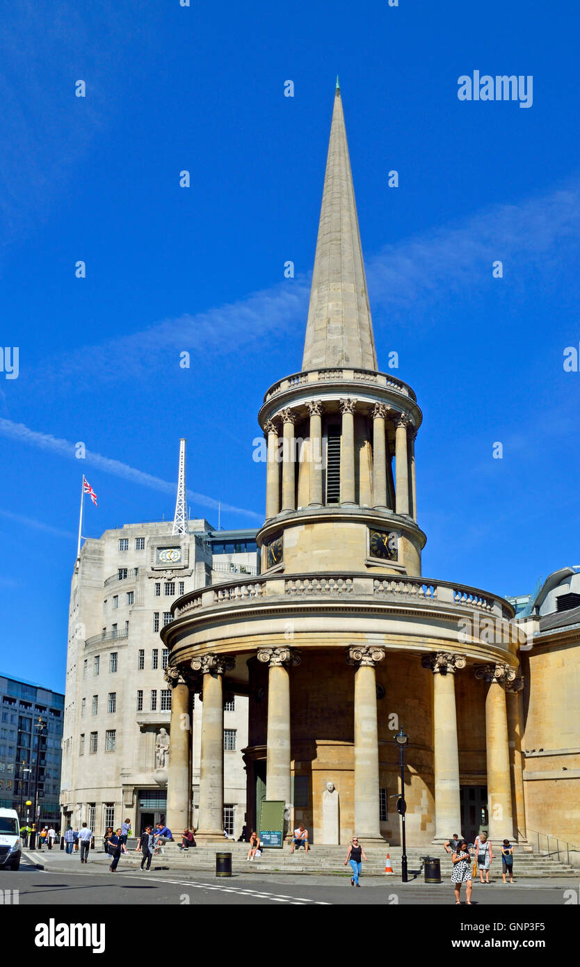 London, England, UK. All Souls Church and BBC Broadcasting House in ...