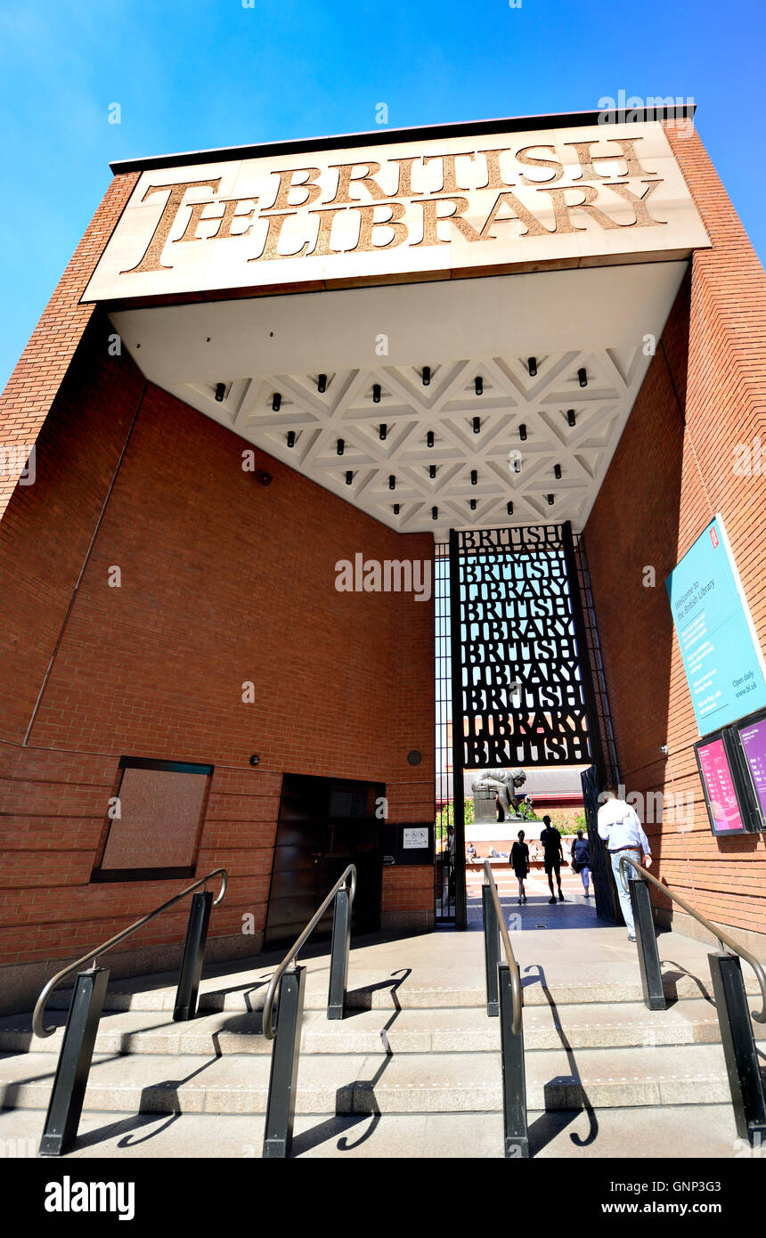 London, England, UK. British Library on Euston Road. Entrance Portico ...
