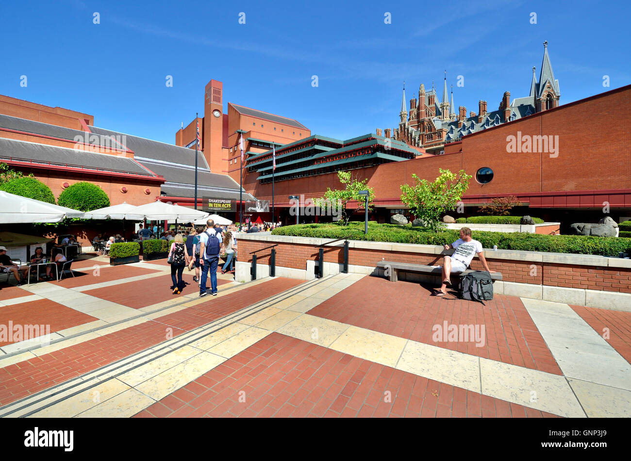 London, England, UK. British Library on Euston Road. Piazza. St Pancras ...