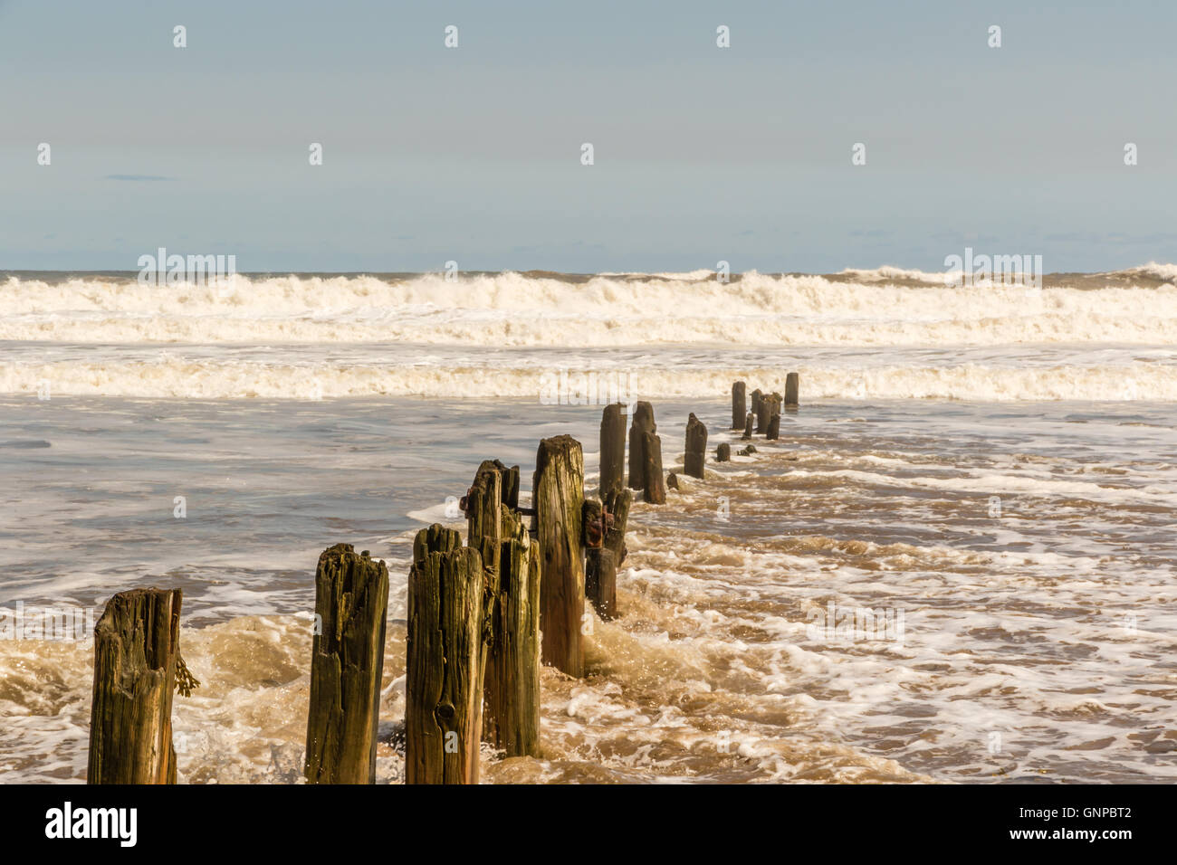 The groynes photographed at Sandsend, a small coastal village north of ...