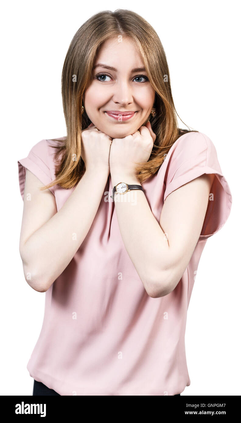 Young very happy woman smiling isolated on white background Stock Photo ...