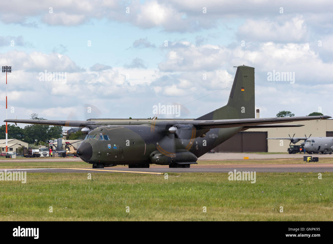 German Air Force (Luftwaffe) Transall C-160D cargo aircraft arriving at ...
