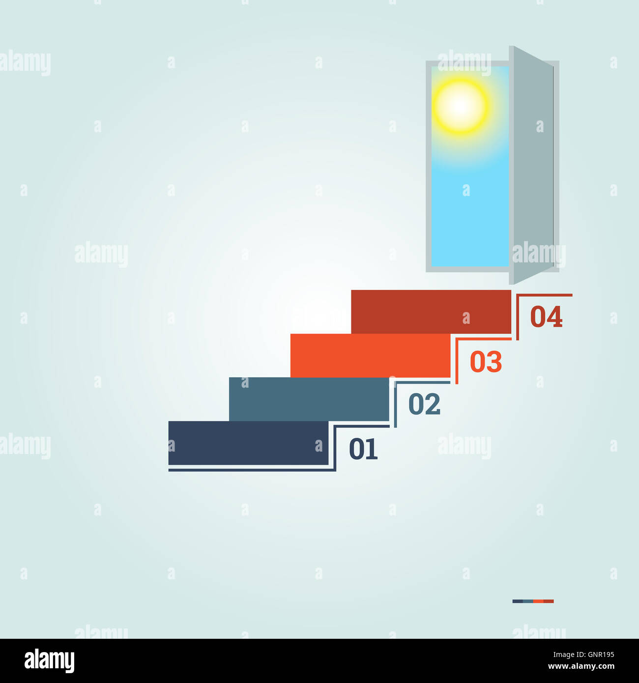 Infographics numbered 4 steps up of ladder and doorway with sun Stock ...