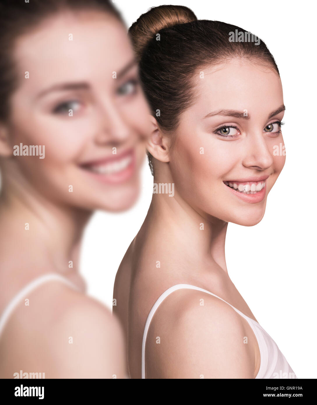 Fresh beautiful woman face isolated on white background Stock Photo - Alamy