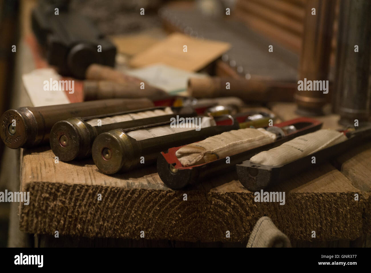Bullet shell casings with interiors exposed at the Military Museum ...
