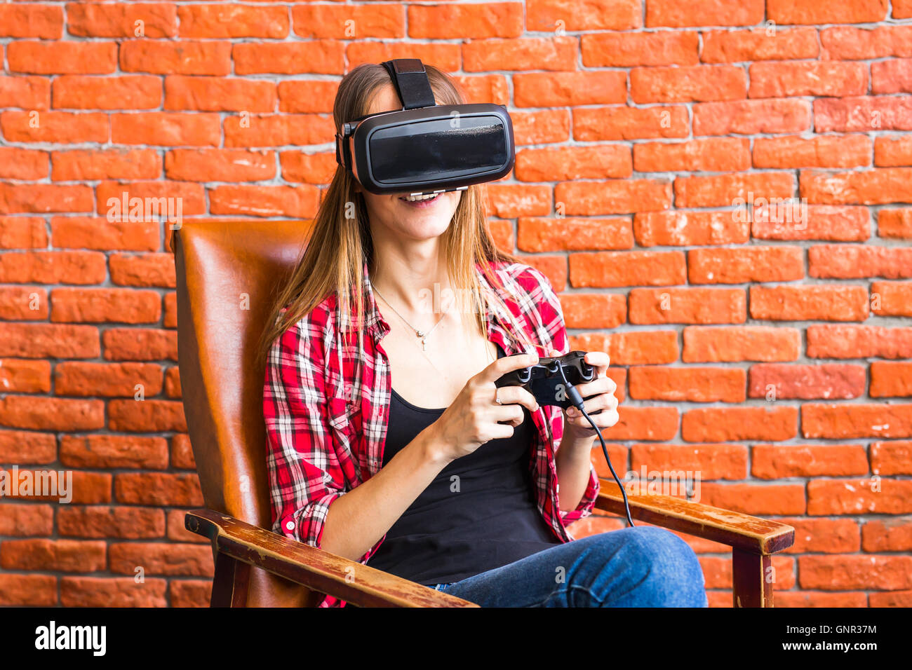 3d technology, virtual reality, entertainment and people concept ...