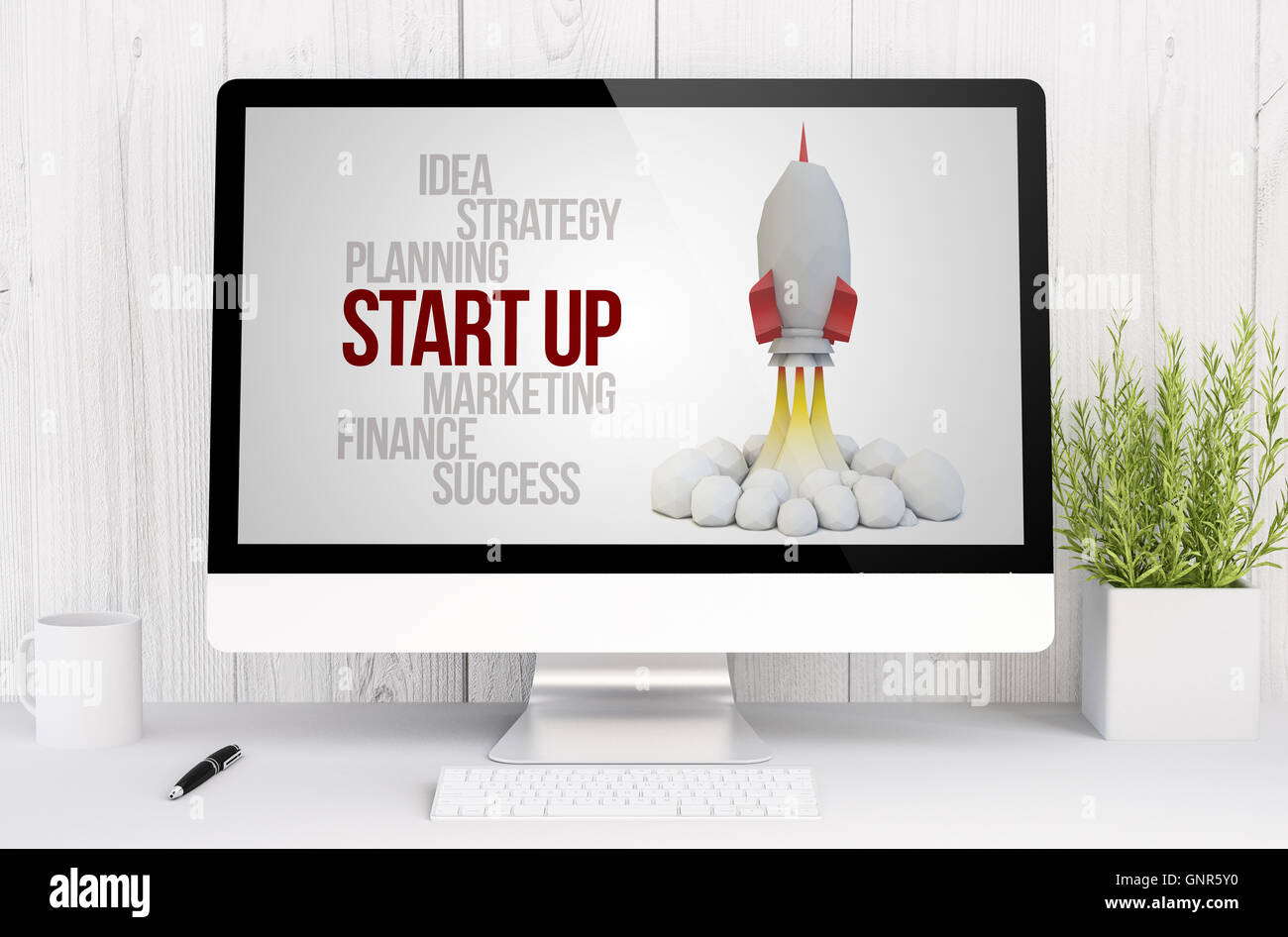 3d rendering computer start up on computer. All screen graphics are ...