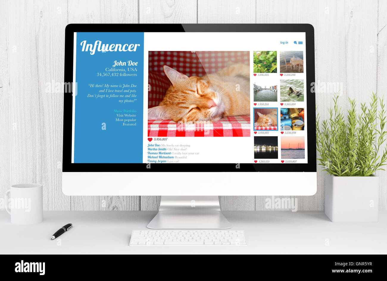 3d rendering computer pet influencer social network on computer. All ...