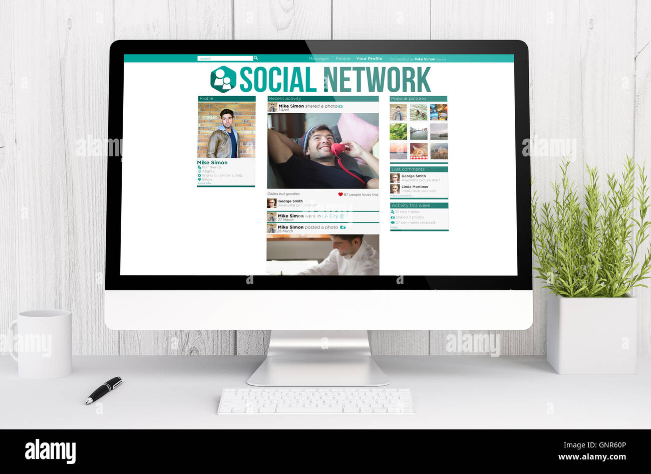 3d rendering computer social network on computer. All screen graphics ...