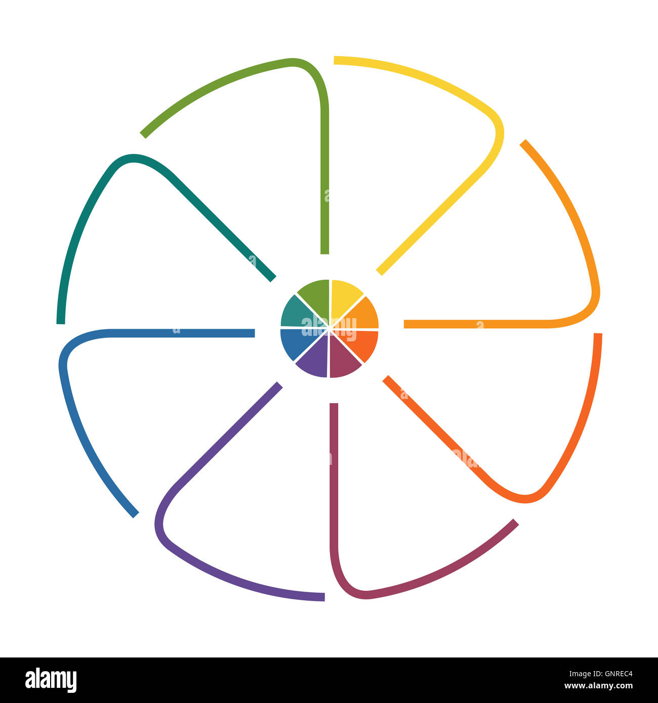 Circle template from colourful lines with text areas on eight positions ...