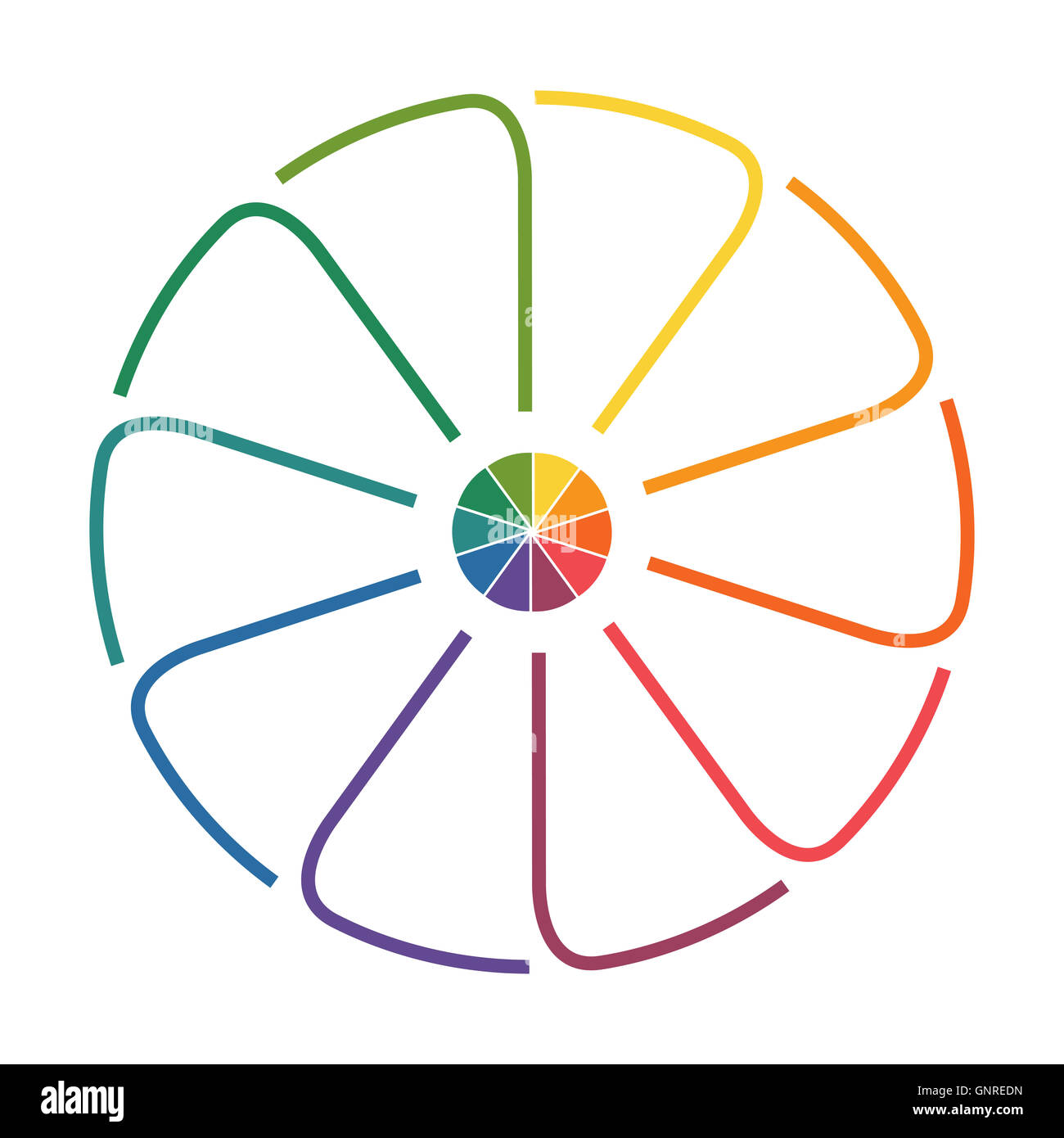 Circle template from colourful lines with text areas on ten positions ...