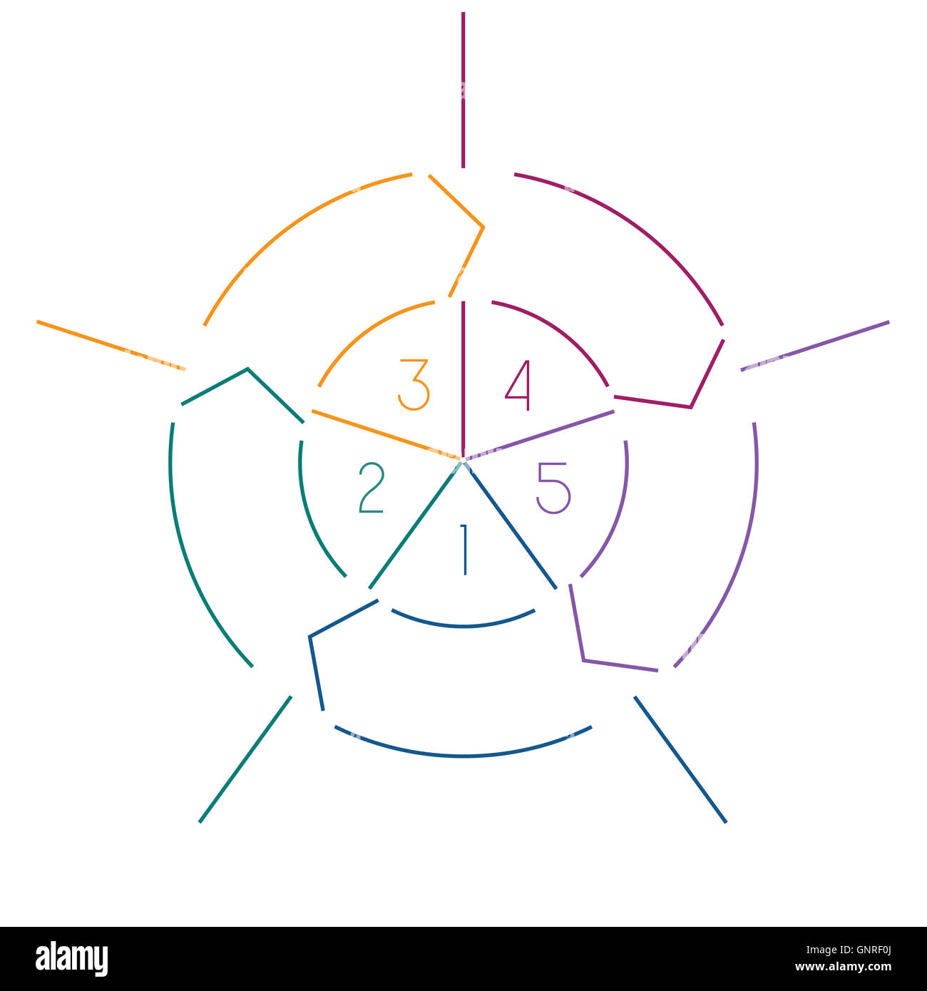 Infographic circle template from colourful lines with text areas on 5 ...