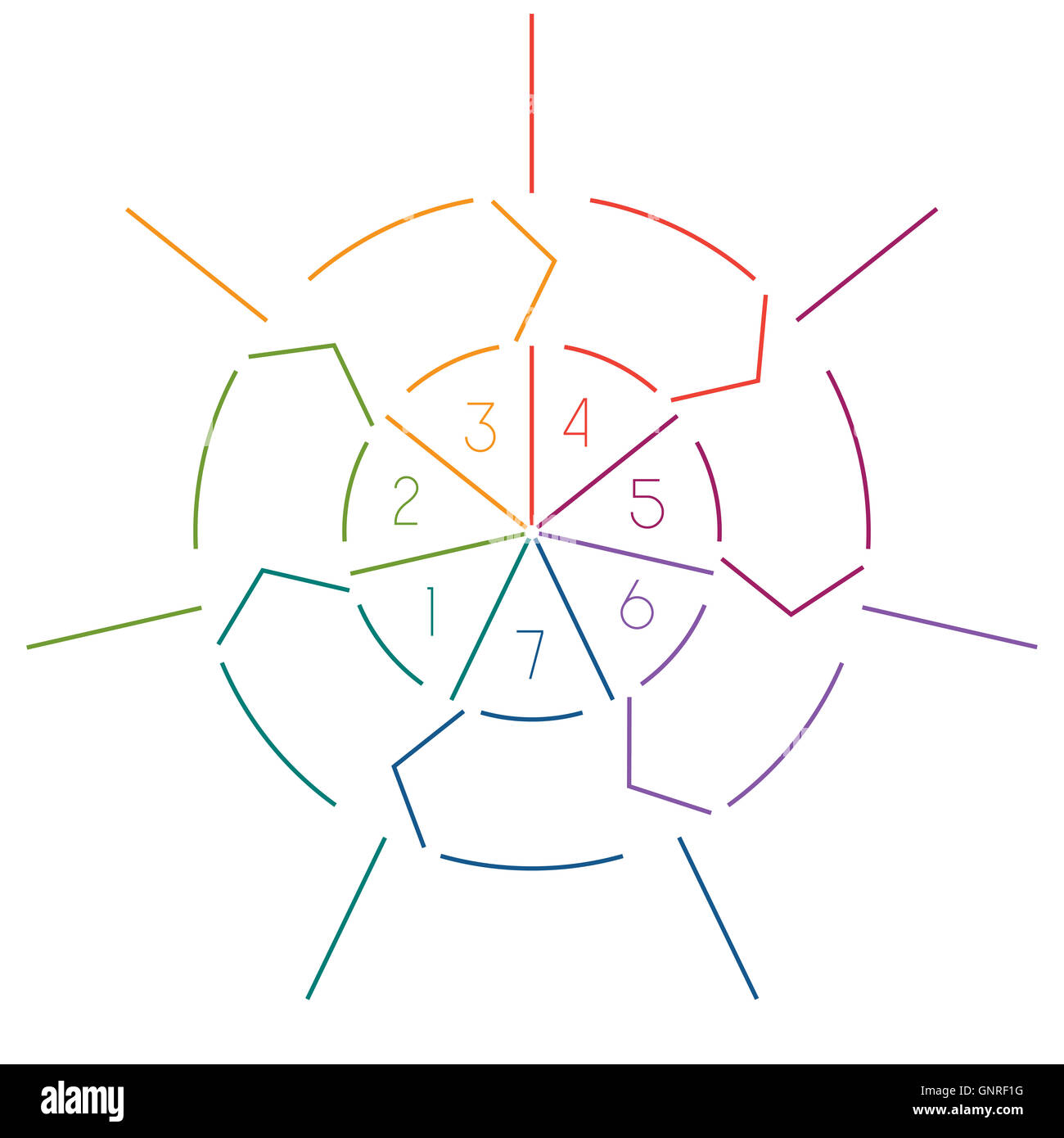 Infographic circle template from colourful lines with text areas on 7 ...