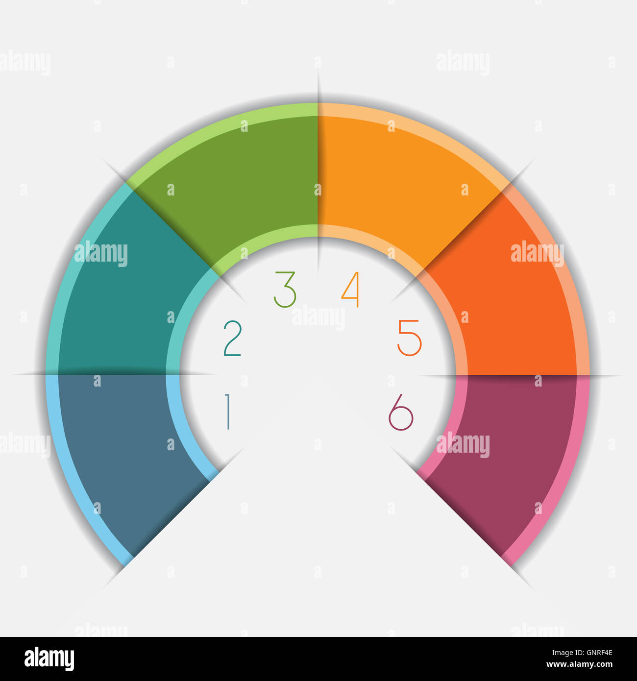 Infographic Color Semicircle template with text areas on 6 positions ...