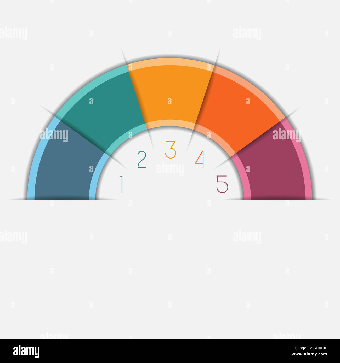 Infographic Color Semicircle template with text areas on 5 positions ...