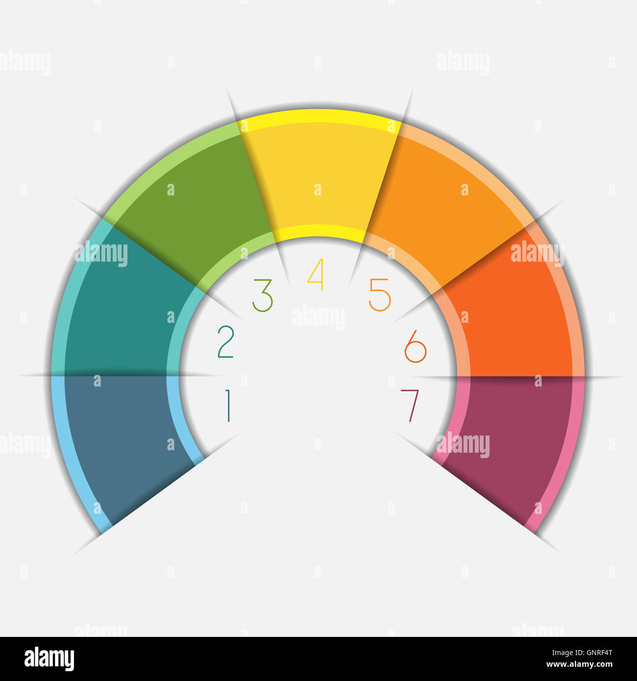 Infographic Color Semicircle template with text areas on 7 positions ...