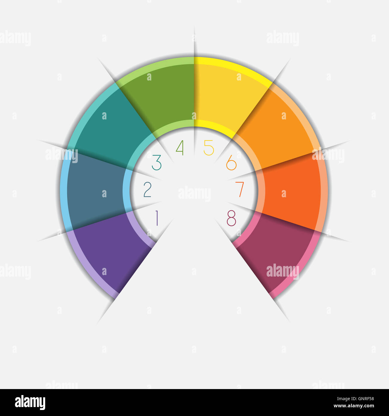 Infographic Color Semicircle template with text areas on 8 positions ...
