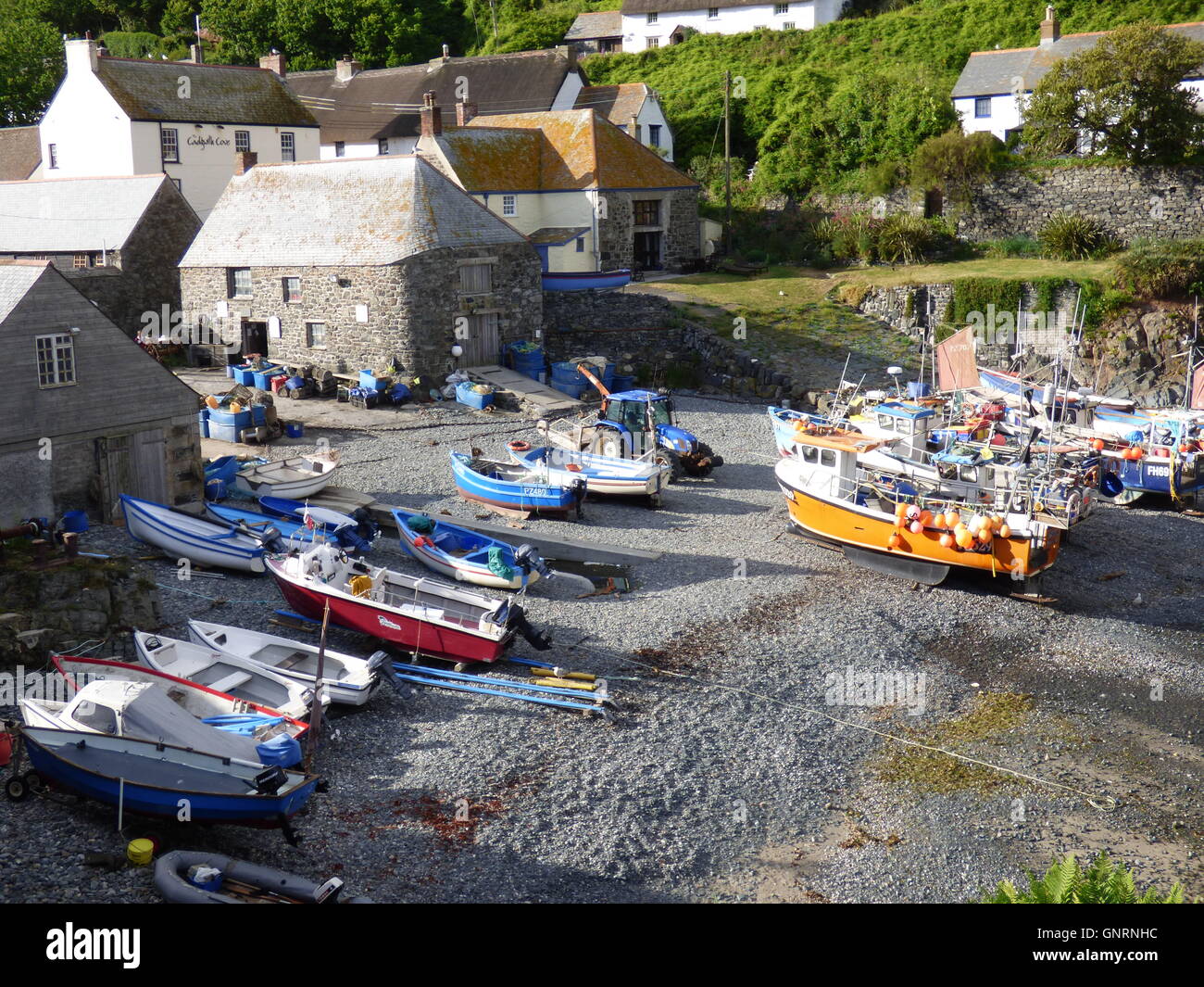 Cadgwith Cove with fishing boats, Cornwall Stock Photo - Alamy