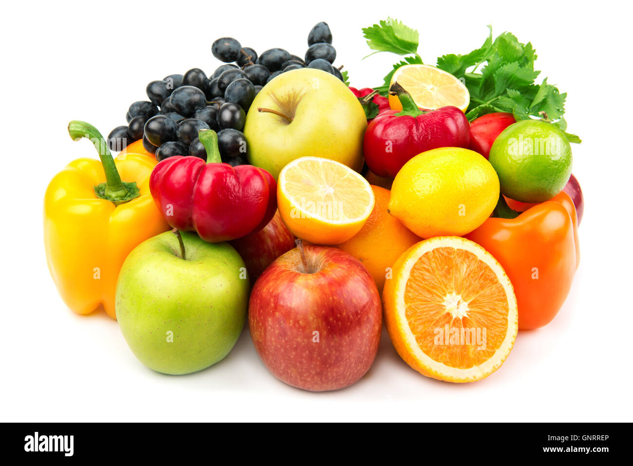 useful set of fruits and vegetables isolated on a white background ...