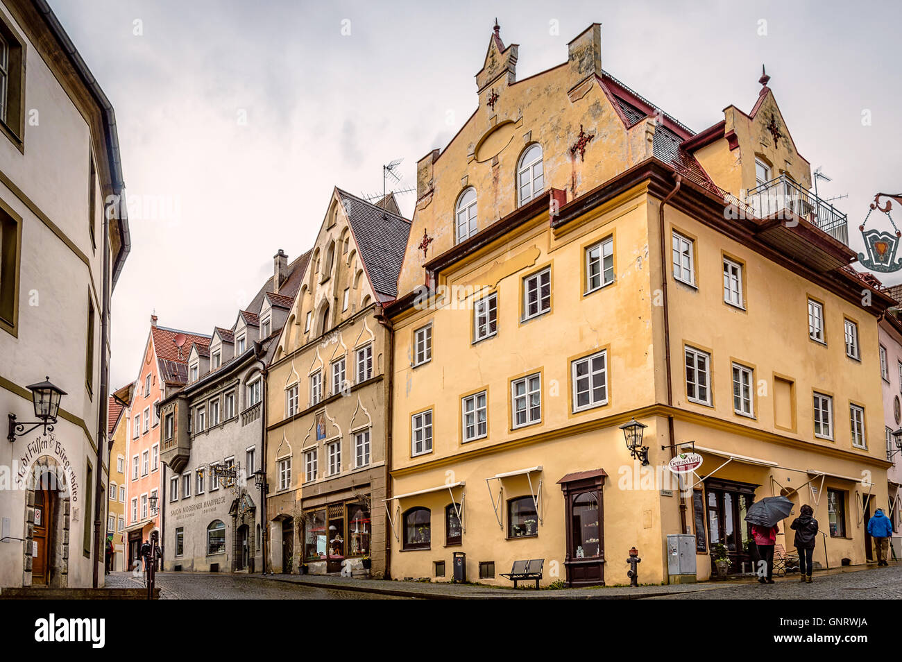 Fussen, Germany - May 01, 2015: View of pedestrian historical street in ...