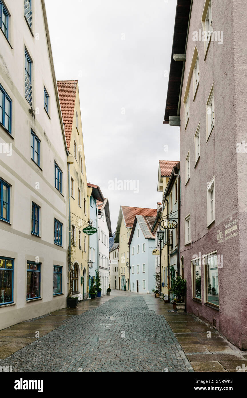 Fussen, Germany - May 01, 2015: View of pedestrian historical street in ...