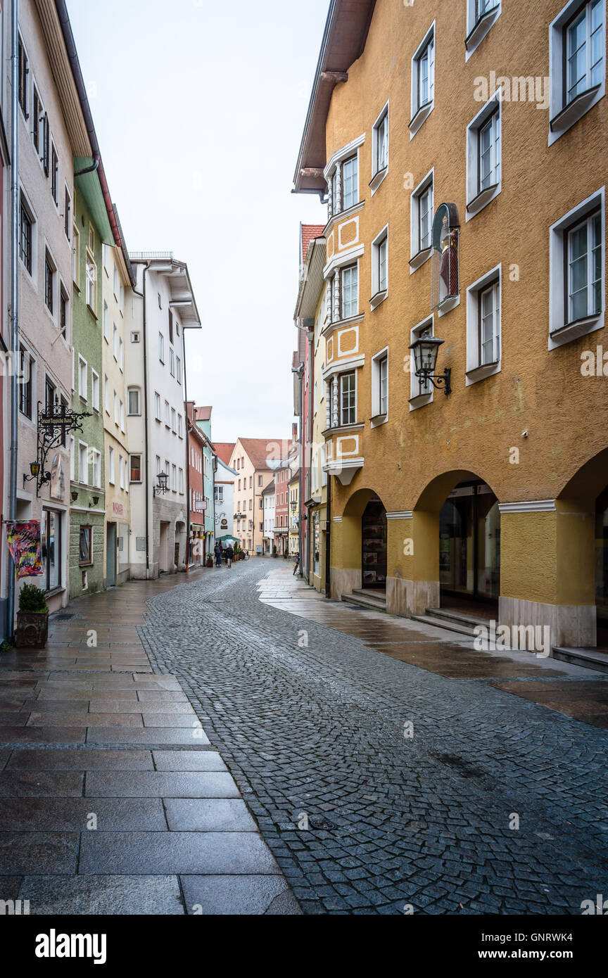 Fussen, Germany - May 01, 2015: View of pedestrian historical street in ...