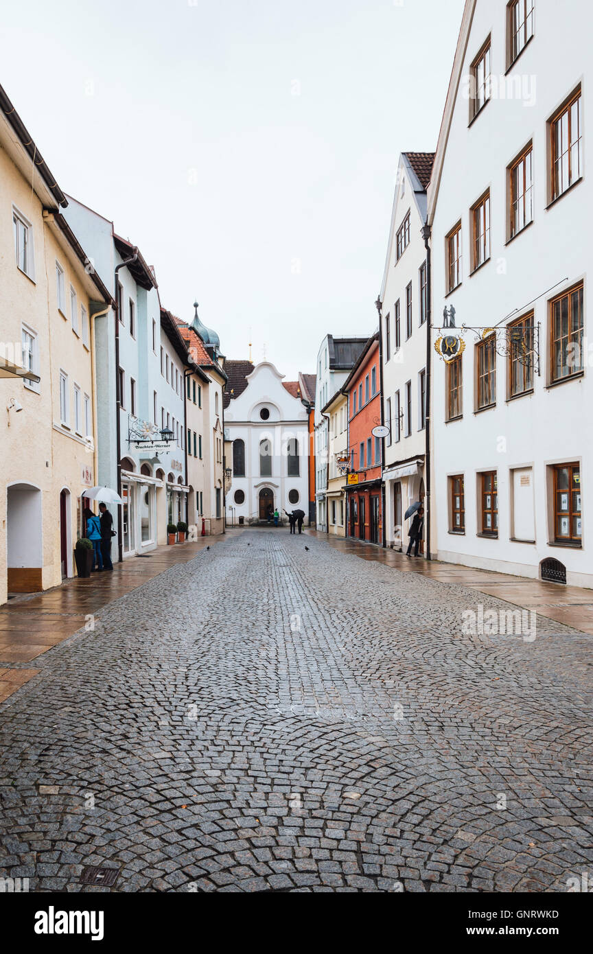 Fussen, Germany - May 01, 2015: View of pedestrian historical street in ...