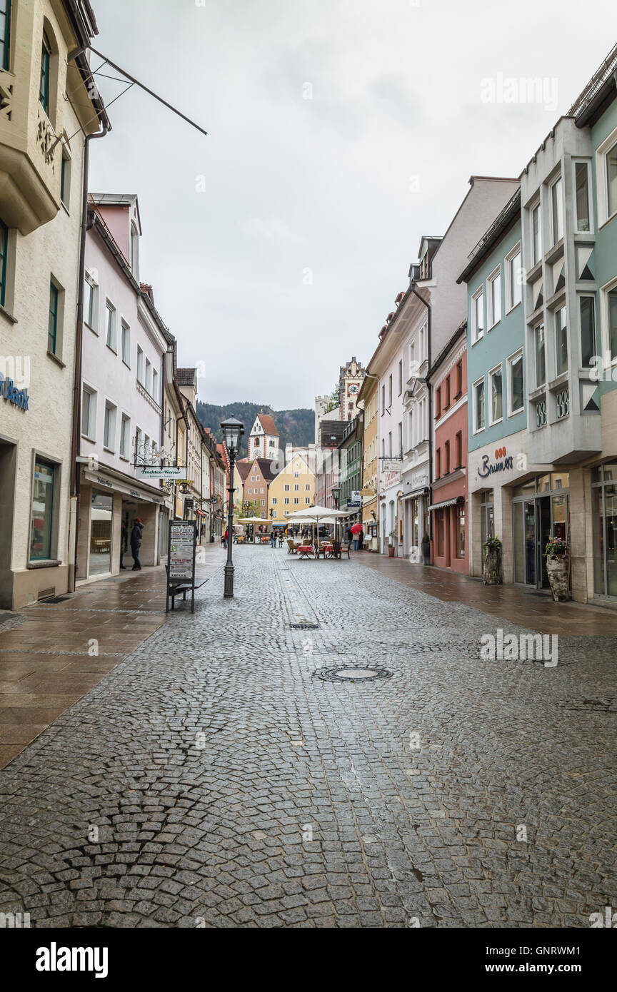 Fussen, Germany - May 01, 2015: View of pedestrian historical street in ...