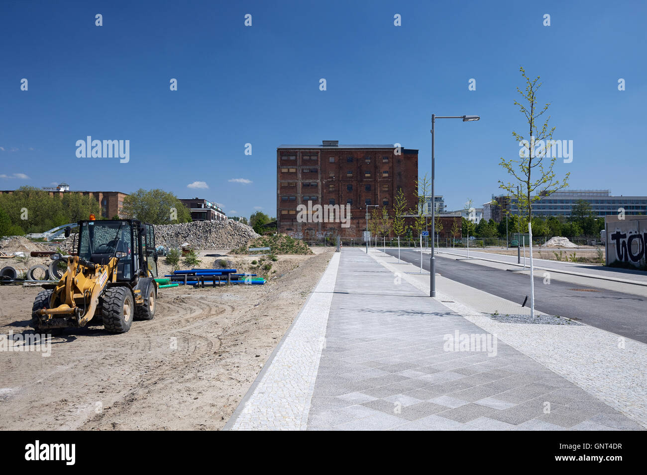Berlin, Germany, construction site for new houses and newly built road ...