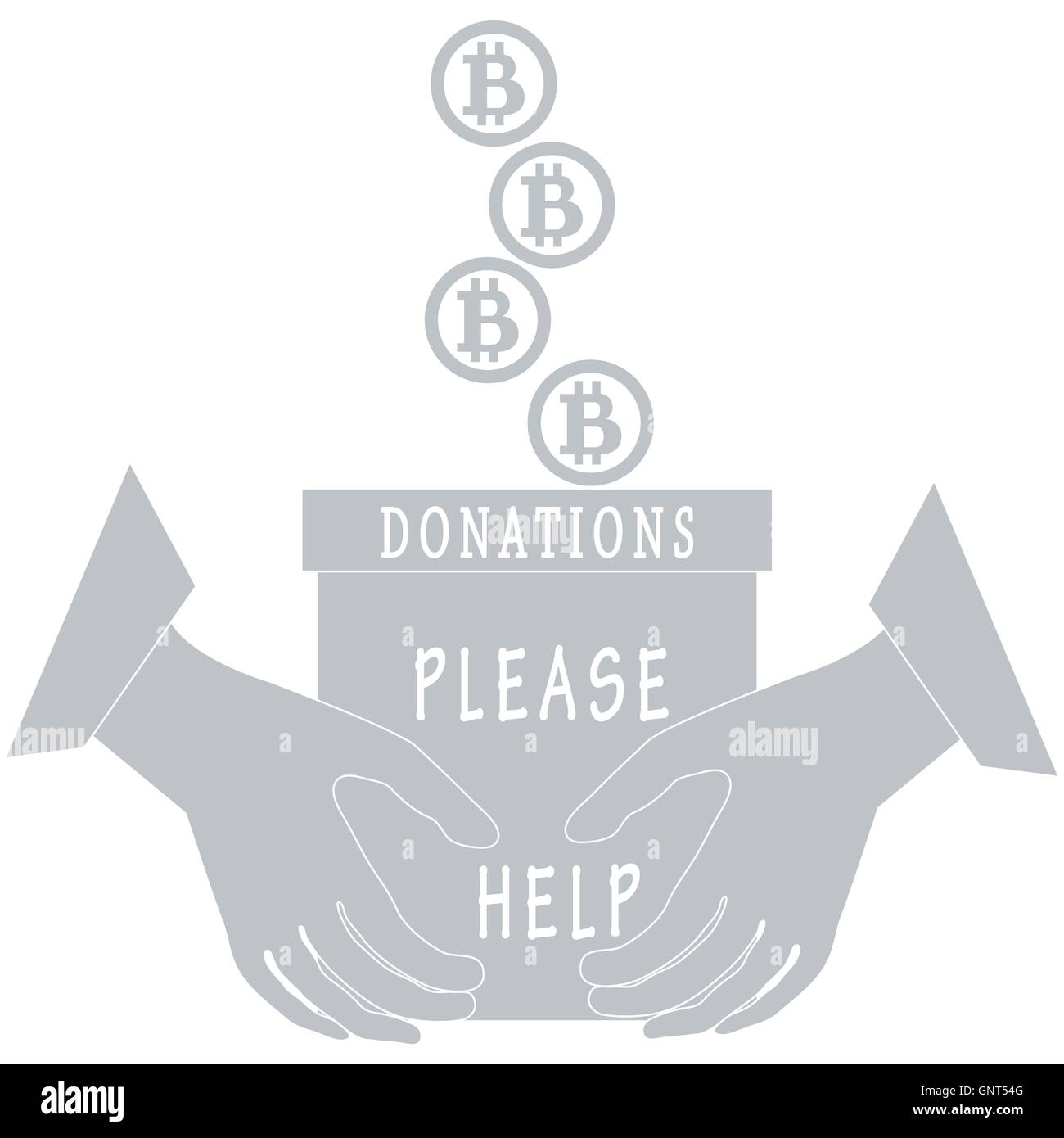 Stylized icon calling to make a donation. Bitcoins are poured into a ...