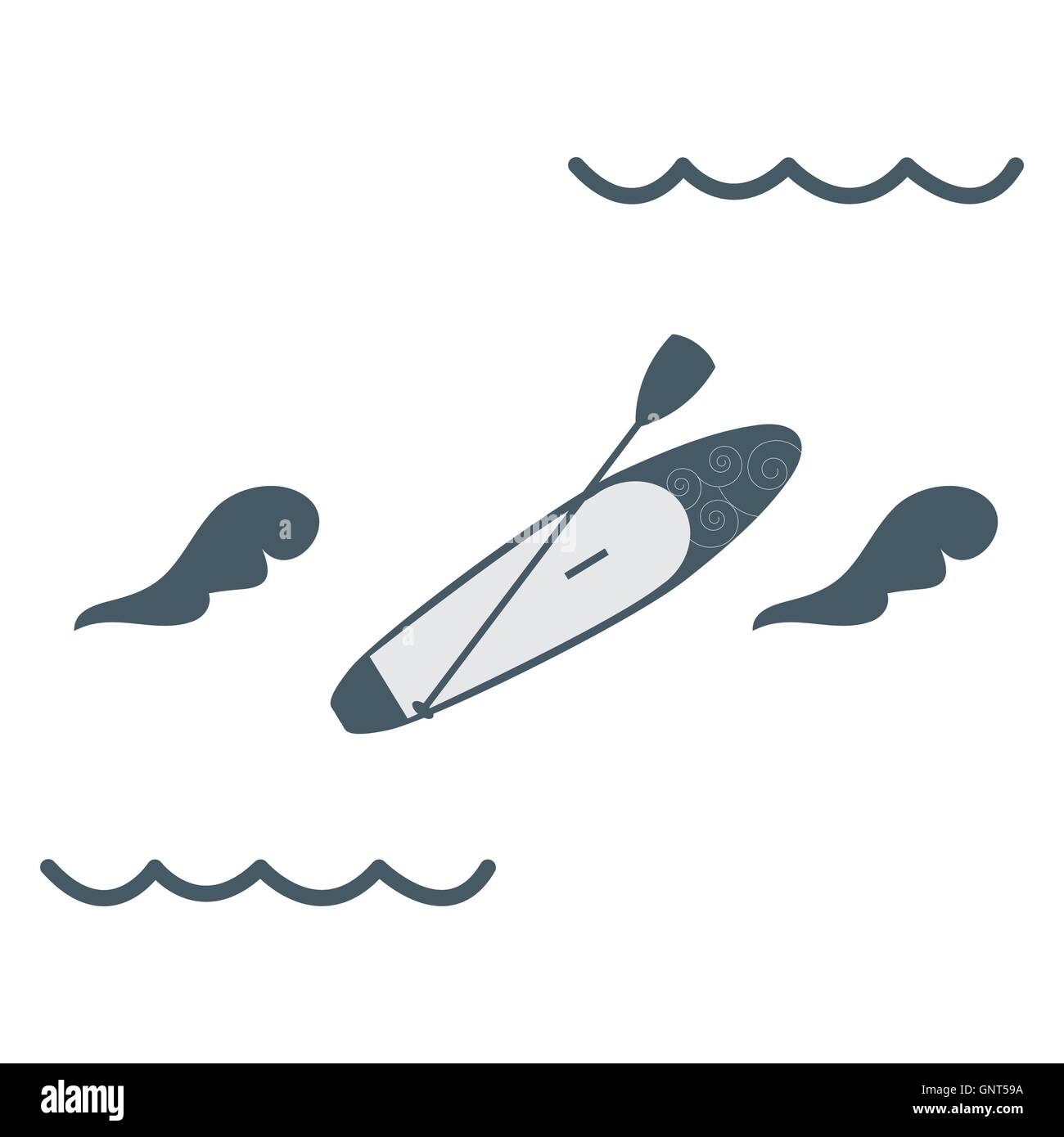 Stylized icon of a colored stand up paddling on a white background ...