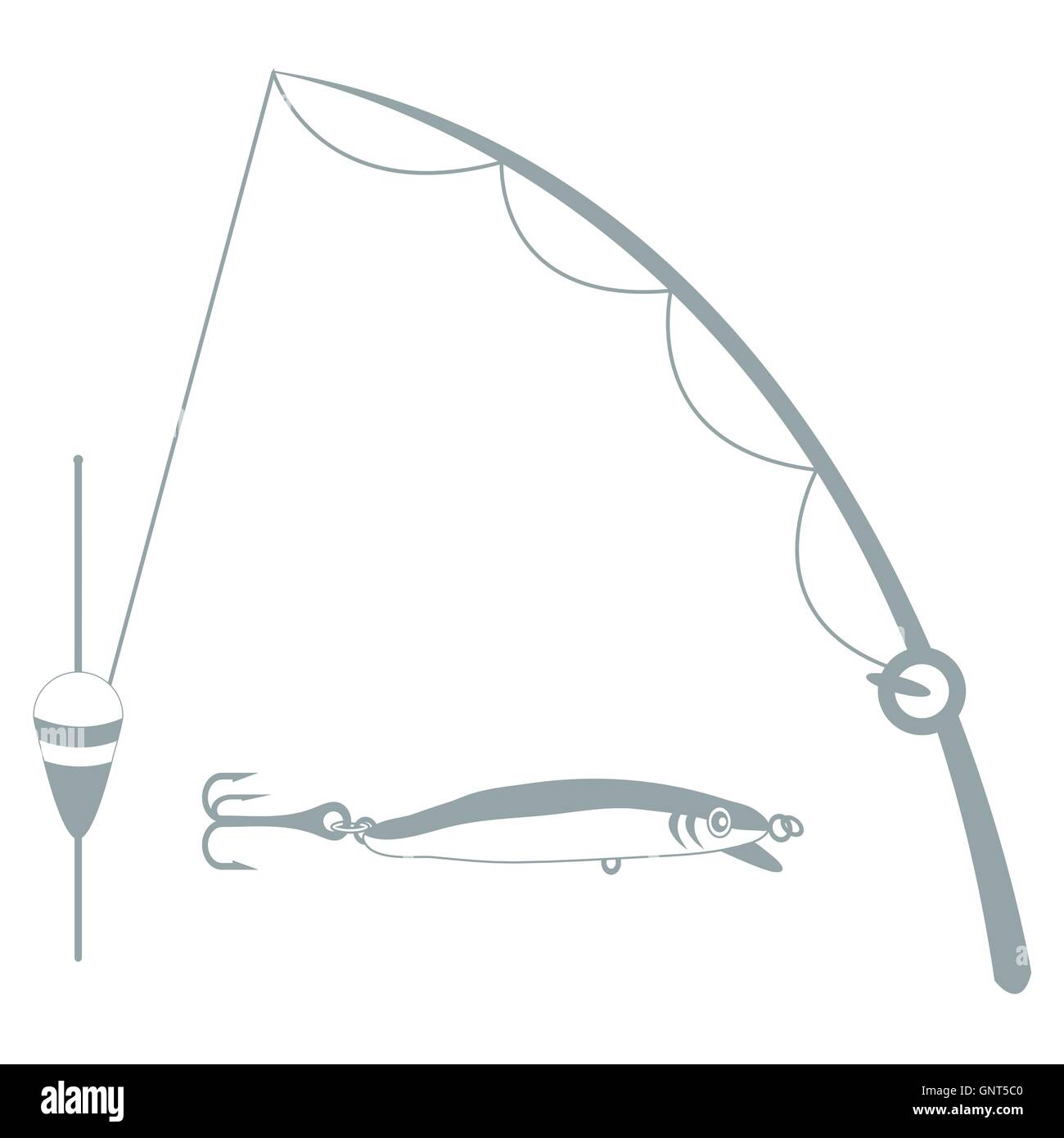 Stylized icon set of different tools for fishing on a white background ...