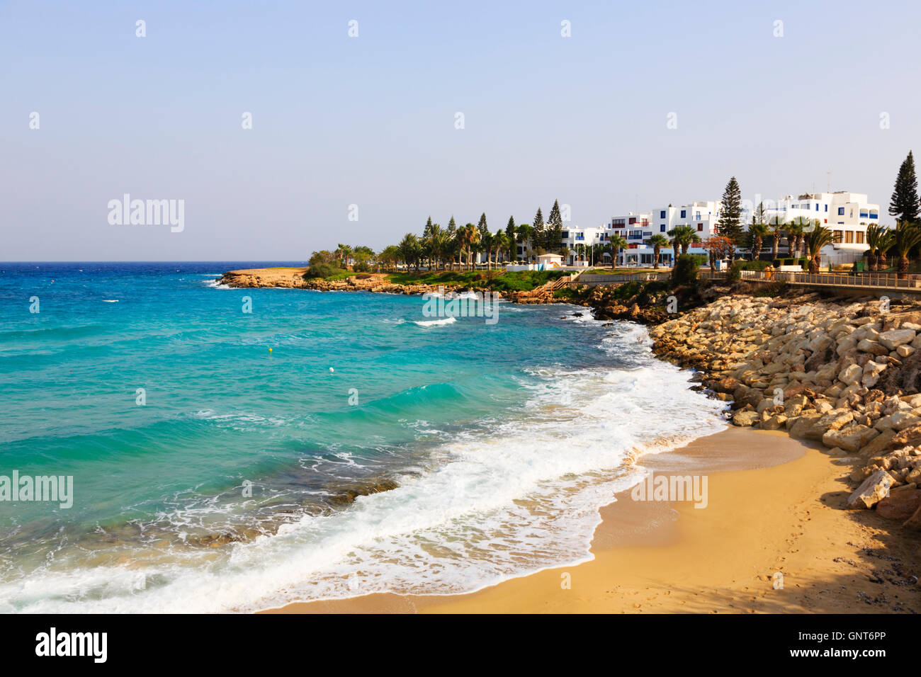 Holiday homes, Fig Tree Bay beach, Protaras, Cyprus Stock Photo - Alamy
