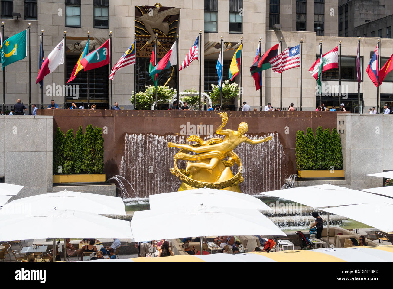 Statue of Prometheus, Rockefeller Center Plaza, NYC Stock Photo - Alamy