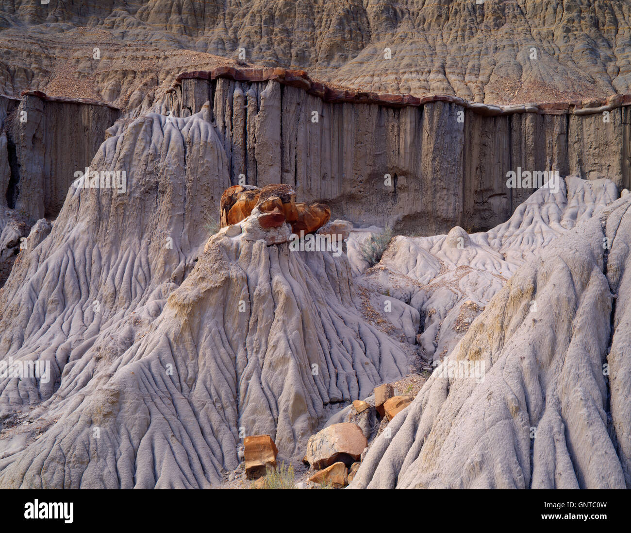 USA, North Dakota, Theodore Roosevelt National Park, Sandstone deposits ...
