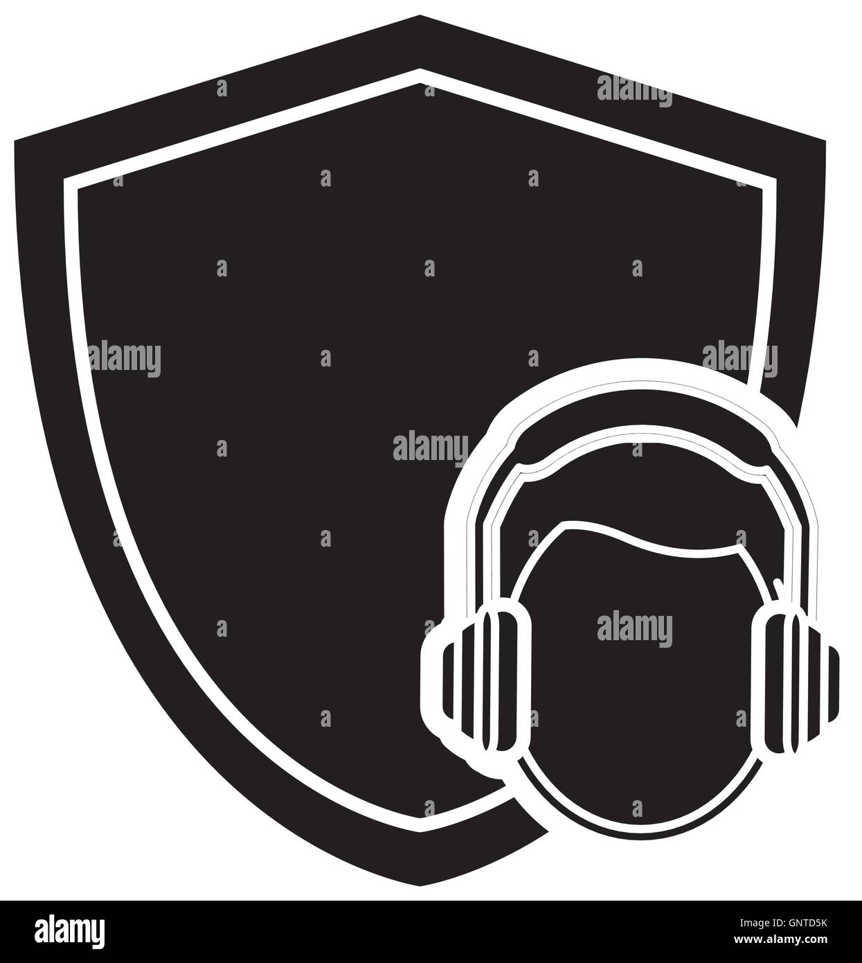 shield and construction worker with earmuffs icon Stock Vector Image ...