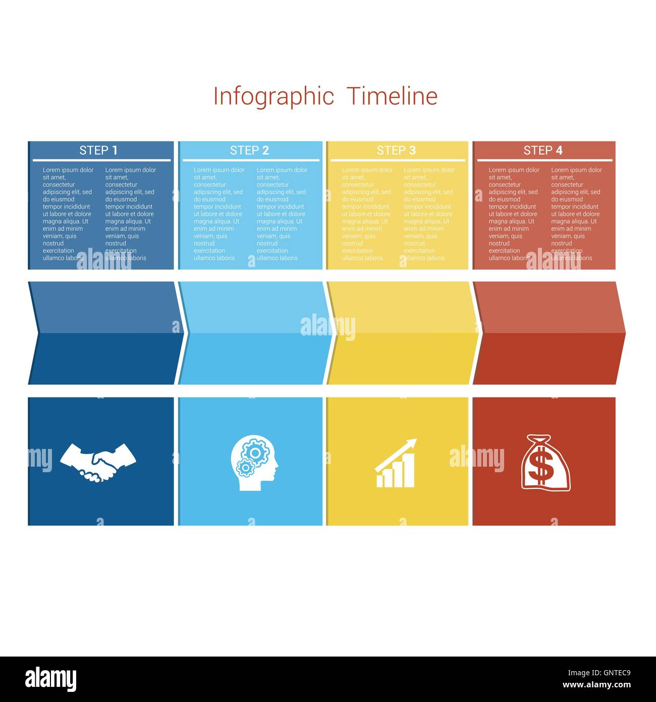 Template Timeline Infographic colored arrows numbered for four position ...
