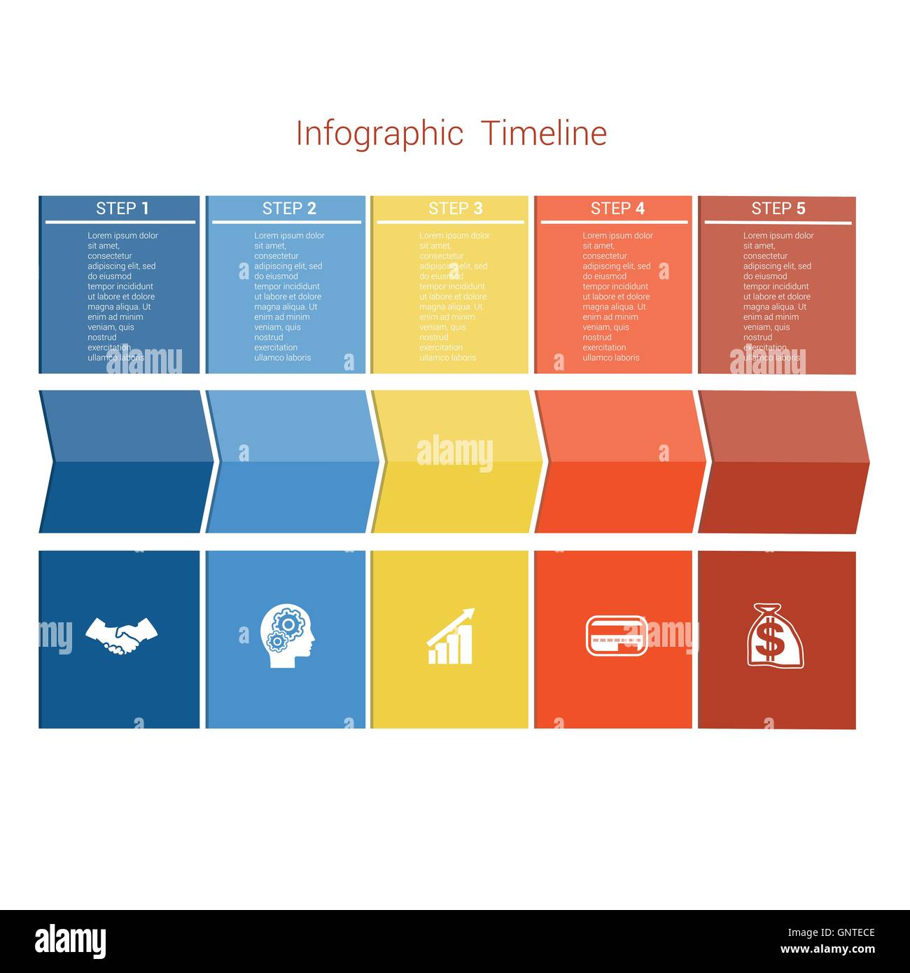 Template Timeline Infographic colored arrows numbered for five position ...