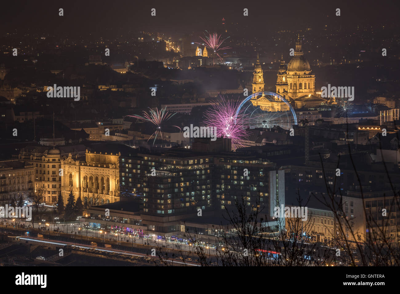 New Year Celebration. Fireworks over Budapest, Hungary. St. Stephen's ...