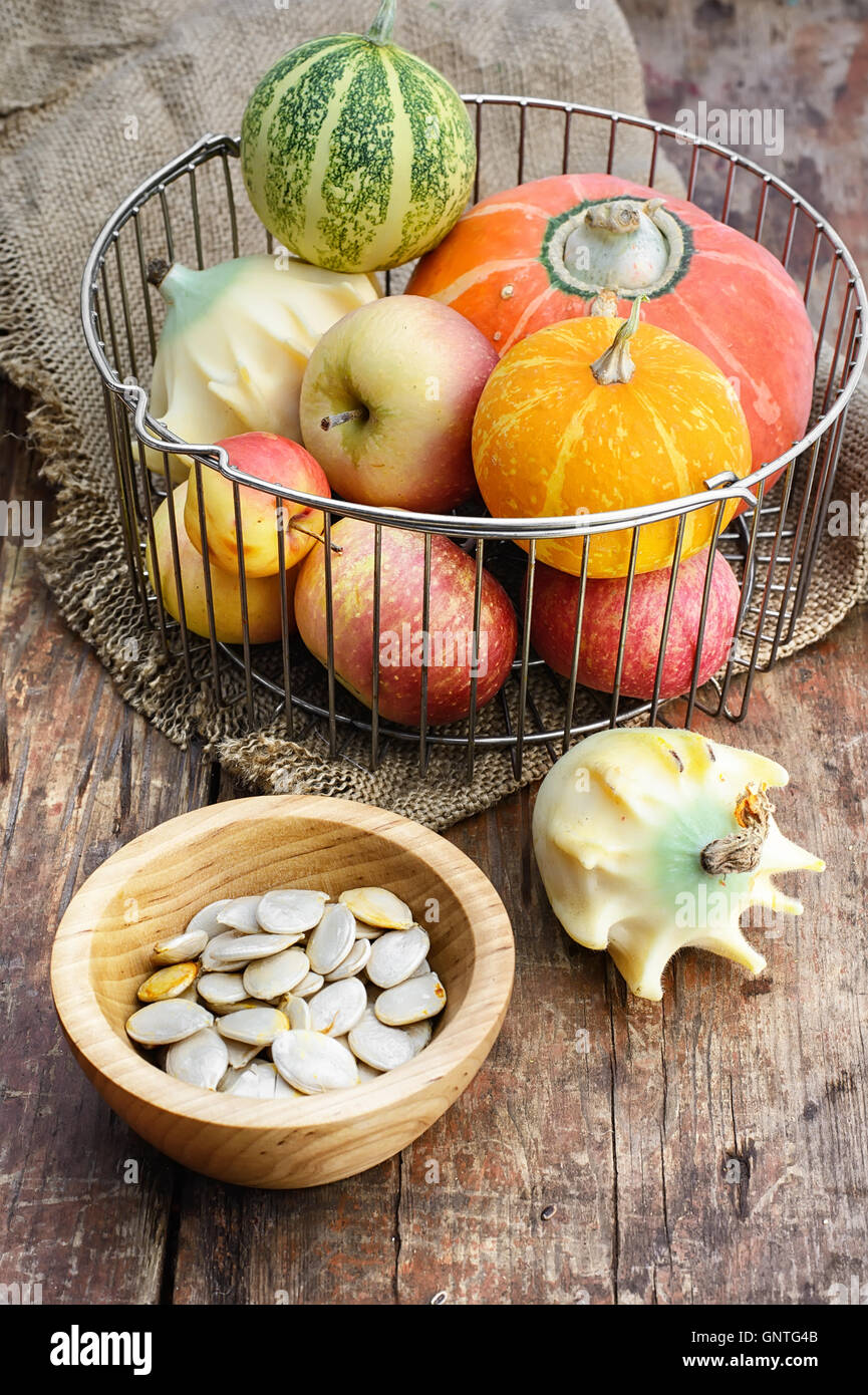Set of pumpkins with seeds from the autumn harvest Stock Photo - Alamy