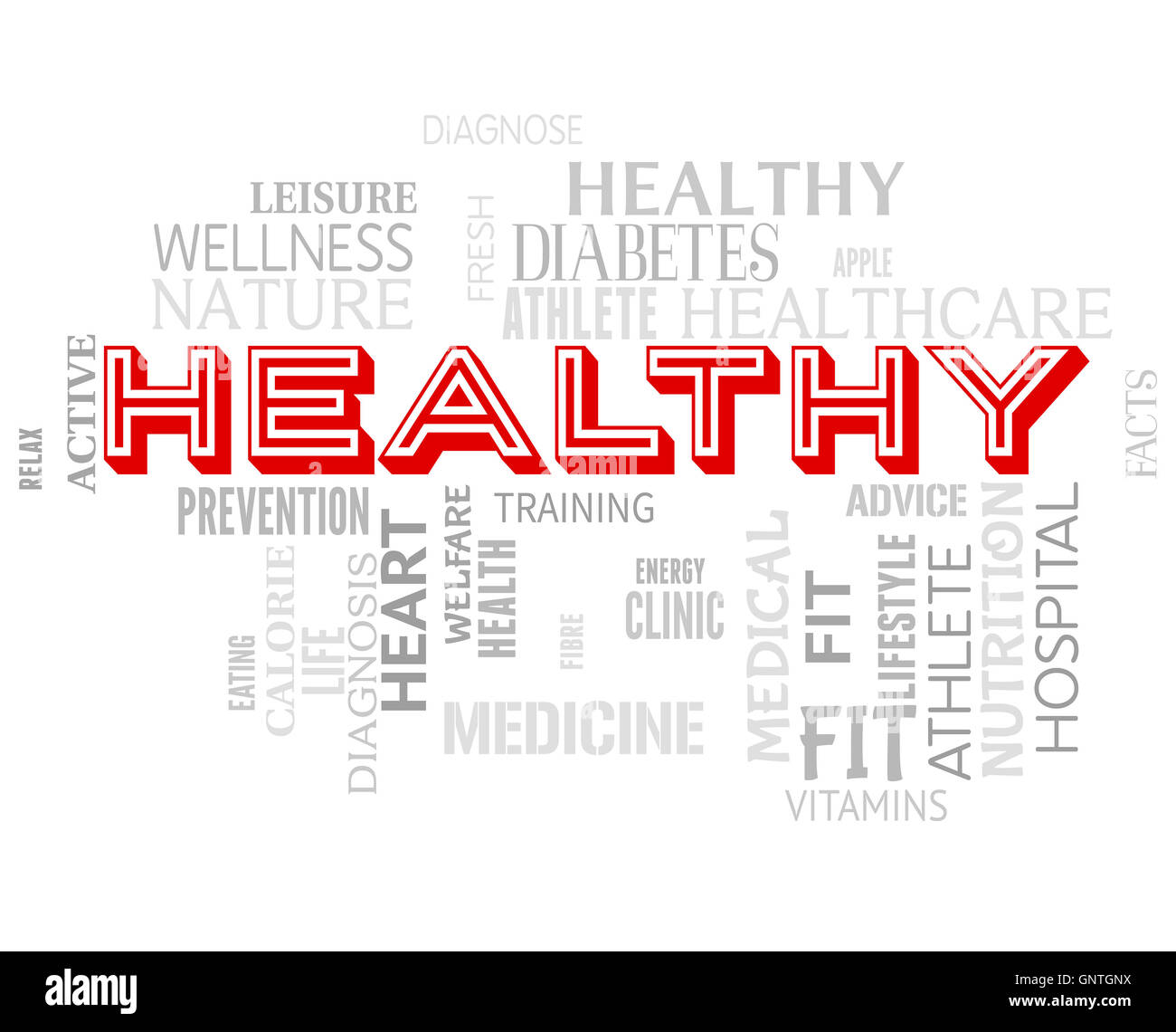 Healthy Words Showing Fitness Healthcare And Wellness Stock Photo - Alamy