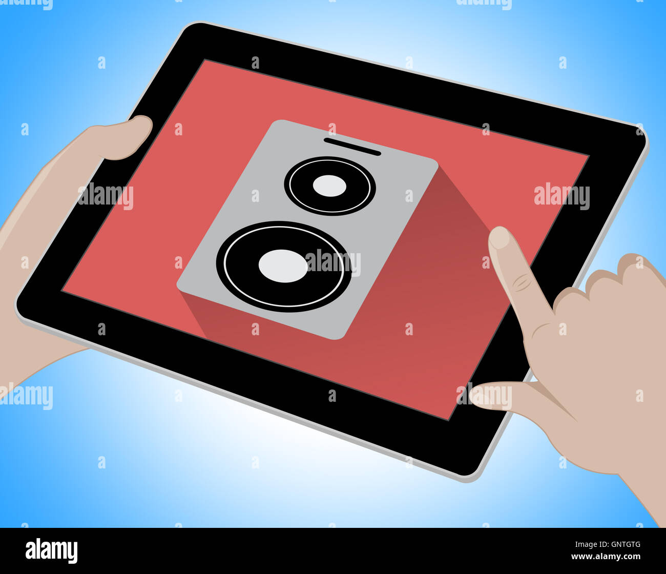 Music On Tablet Indicating Songs 3d Illustration Stock Photo - Alamy